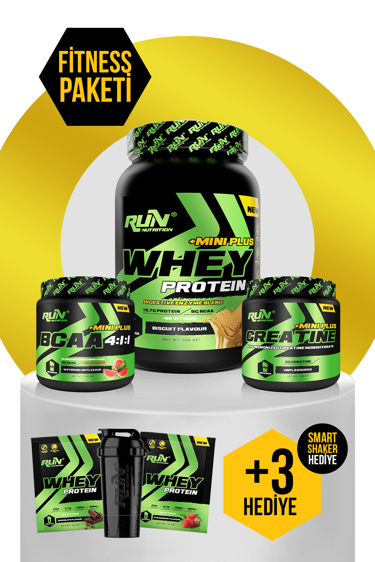 Run Nutrition Fitness MİNİ Paketi - Whey Mini Plus Bisküvi, Bcaa Karpuz ...