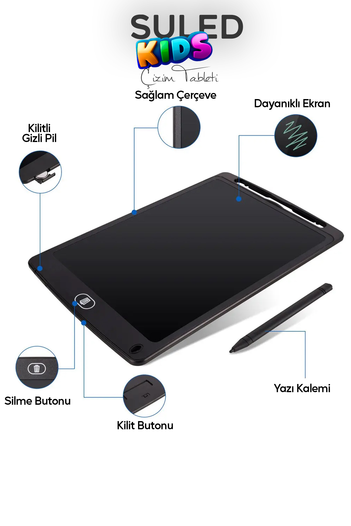 SULED Çocuk Çizim Tableti 8,5 inç CE Belgeli Kalemli LCD Dijital Yazı ...