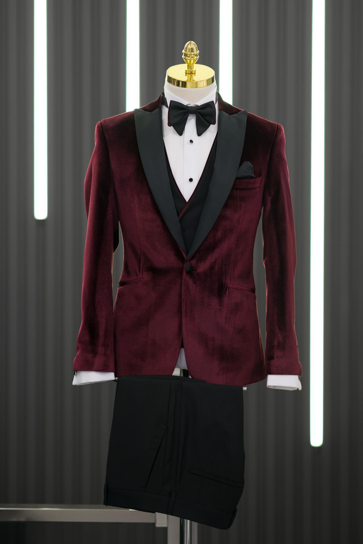 TORRES Regular Fit Swallow Collar Double Slit Velvet Tuxedo Suit - Trendyol