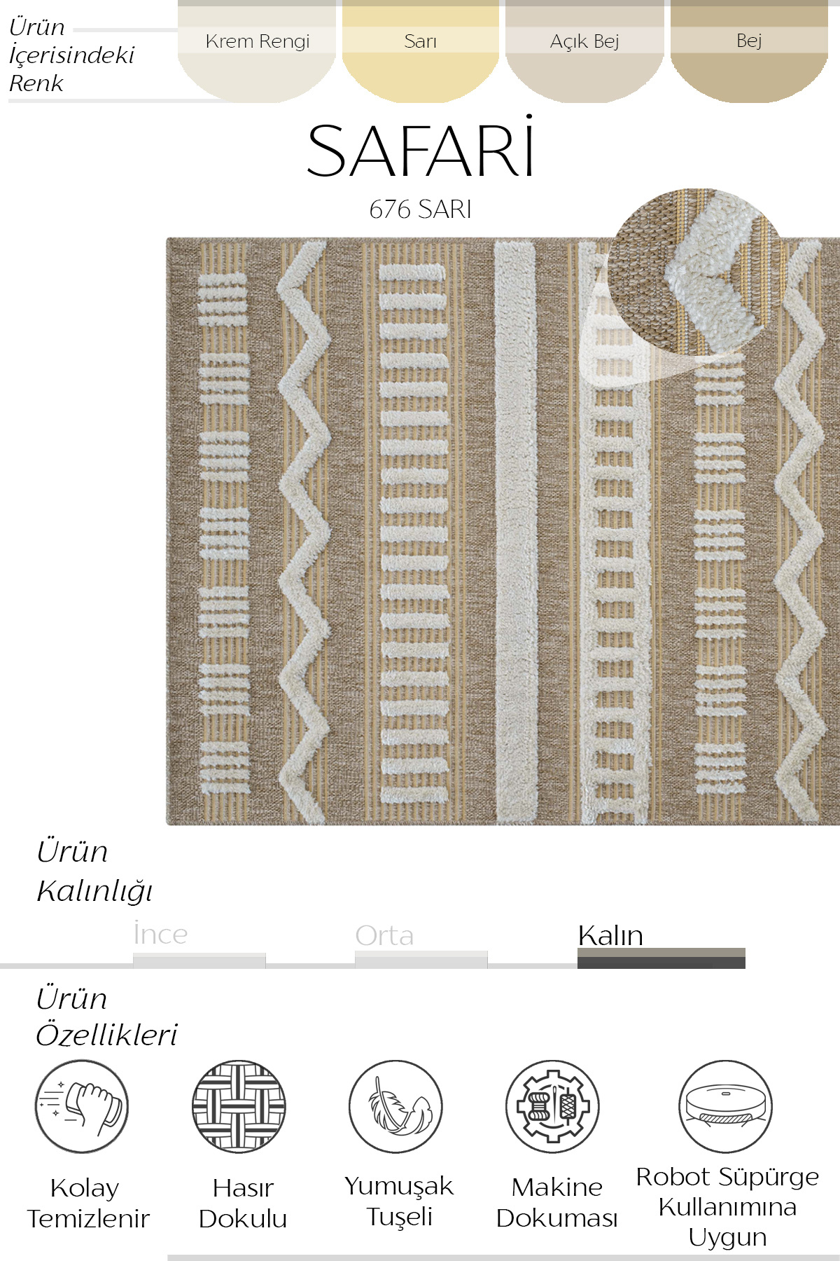 Cool Halı Safari 676 Sarı İskandinav Halı Yolluk Dekoratif Etnik Halı ...
