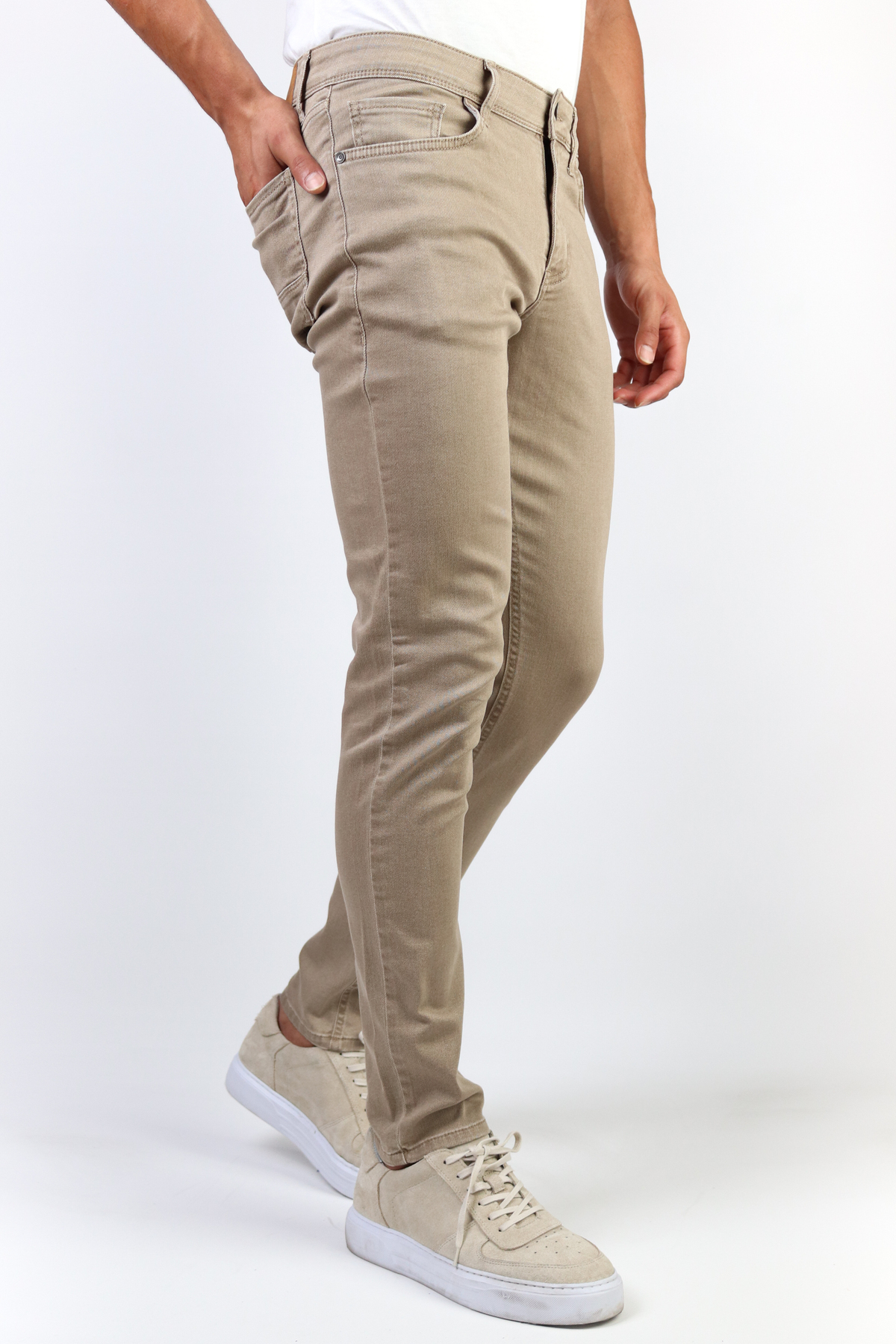 HALAT'S Erkek Jeff Bej Taşlamalı Slim Fit Likralı Jean Kot Pantolon ...