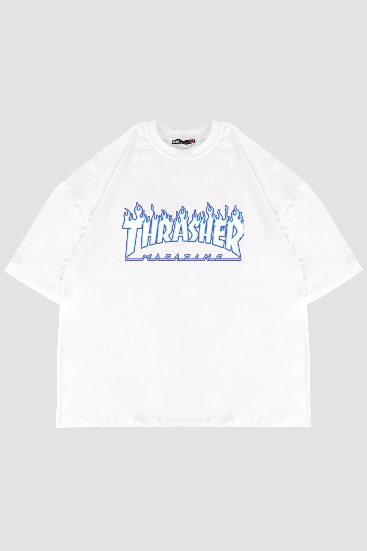 Sekizbiraltı Thrasher Flam Baskılı Oversize Unisex Beyaz Tshirt Fiyatı ...
