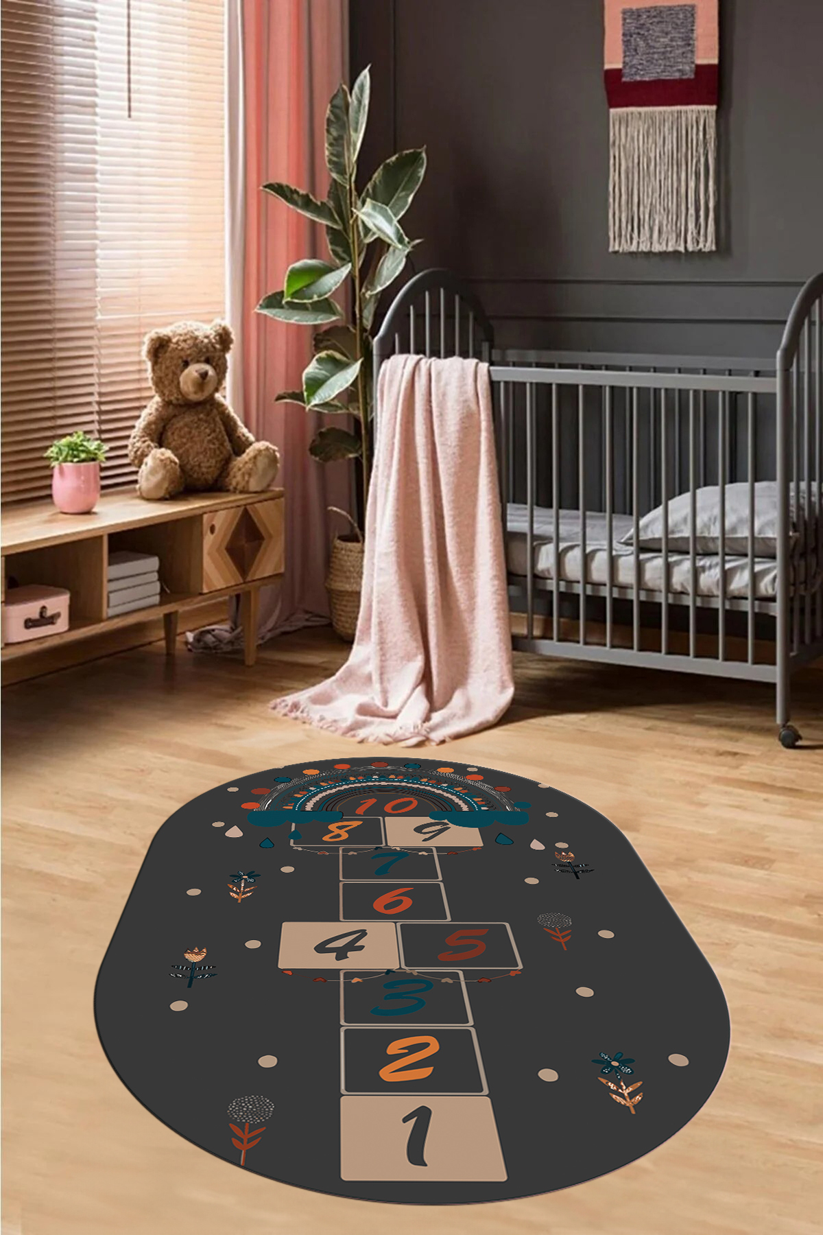 EY HOME Dijital Kaymaz Yıkanabilir Sek Sek Eğlendirici Oval Çocuk Odası ...