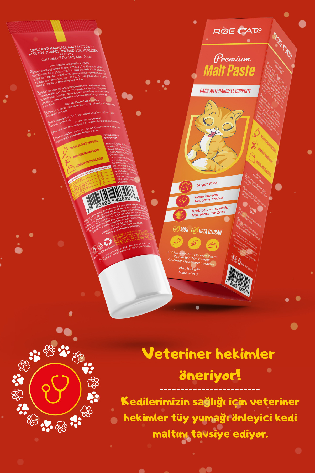 Roe Cat Premium Kedi Maltı, Tüy Yumağı Önleyici Macun, 100gr, Şeker ...