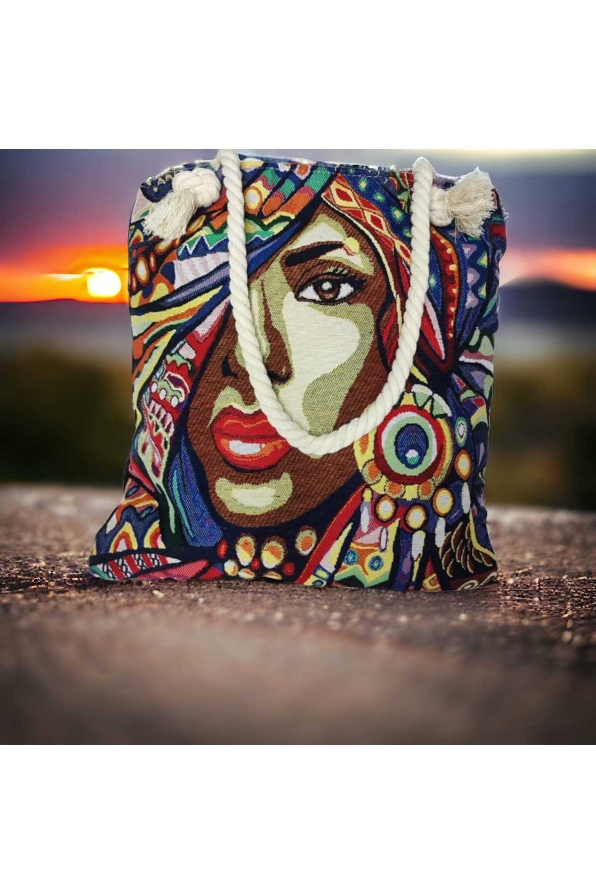 Ponea Goblen Kumaş Otantik Desenli Dokuma Fermuarlı Astarlı Heybe Omuz ...