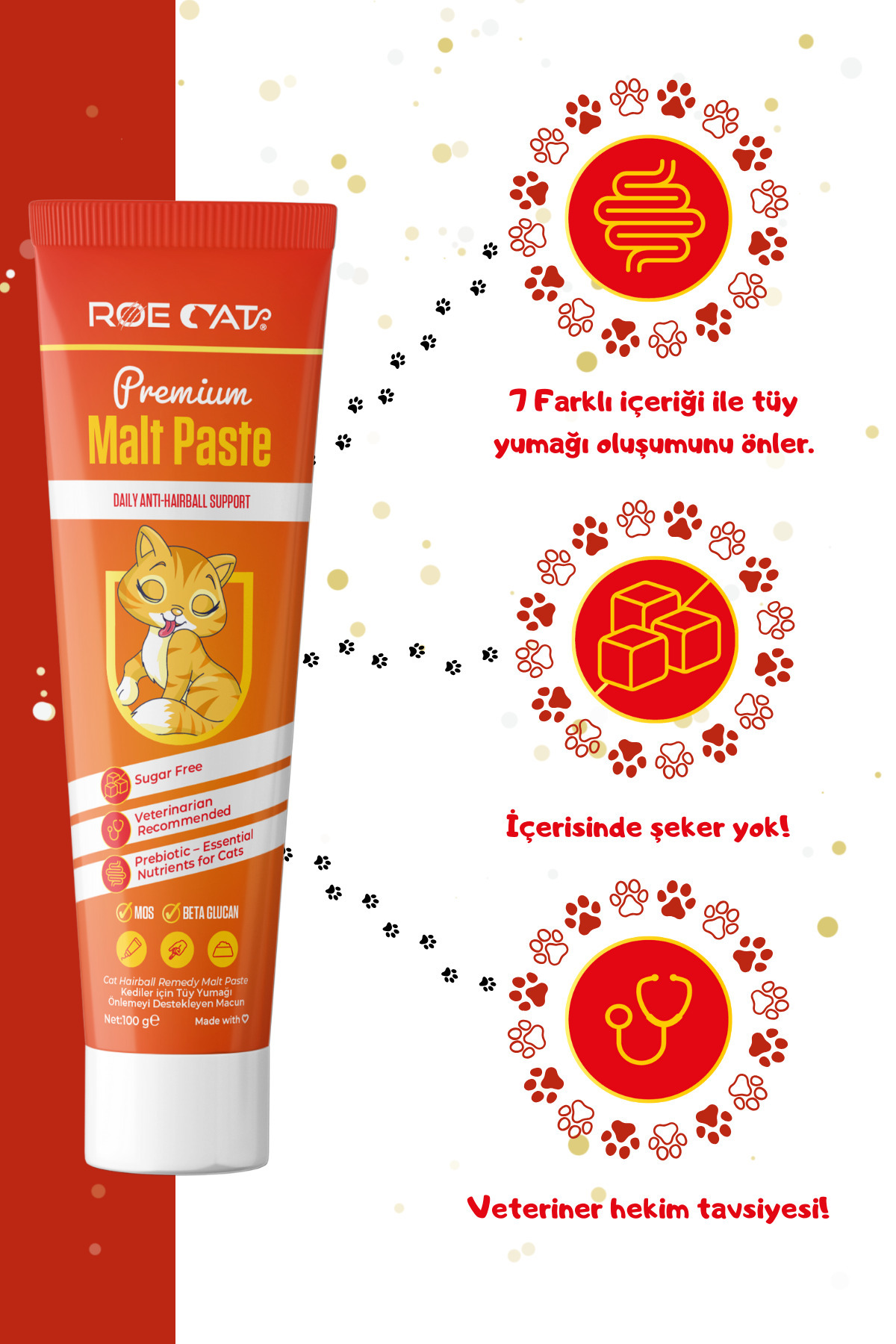 Roe Cat Premium Kedi Maltı, Tüy Yumağı Önleyici Macun, 100gr, Şeker ...