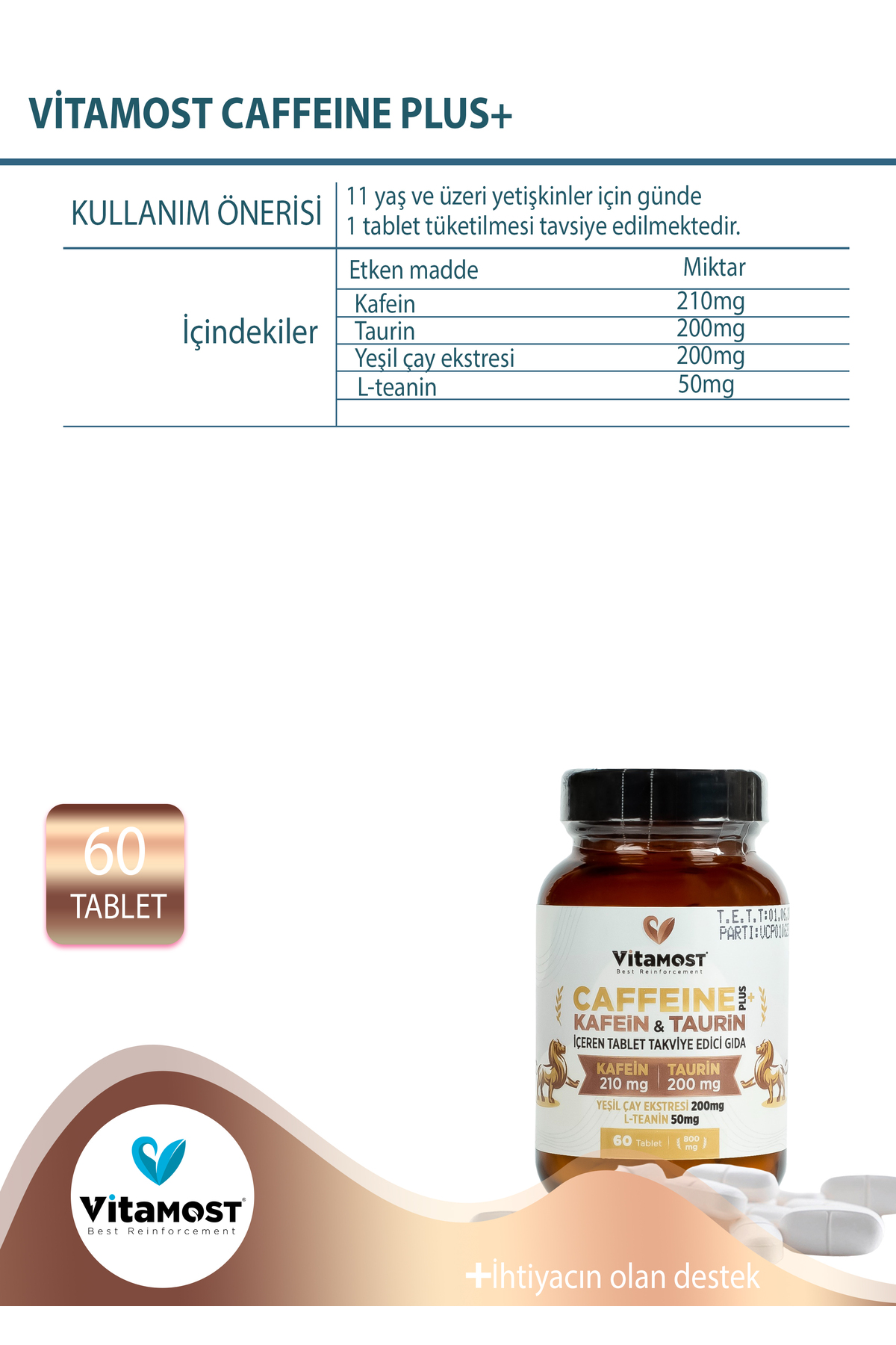 Vitamost Caffeine Energy Taurin L-teanin Yeşil Çay Ekstresi (KAFEİN ...