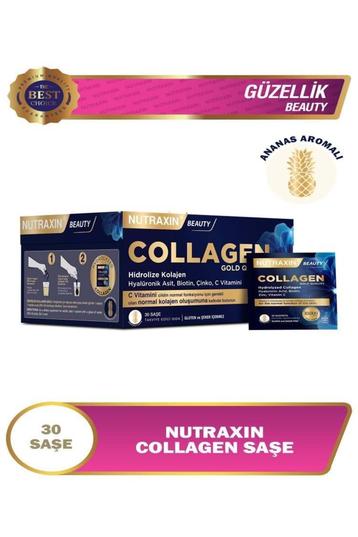 Nutraxin Collagen 10.000 mg 30 Saşe Hidrolize Kolajen Hyalüronik Asit ...