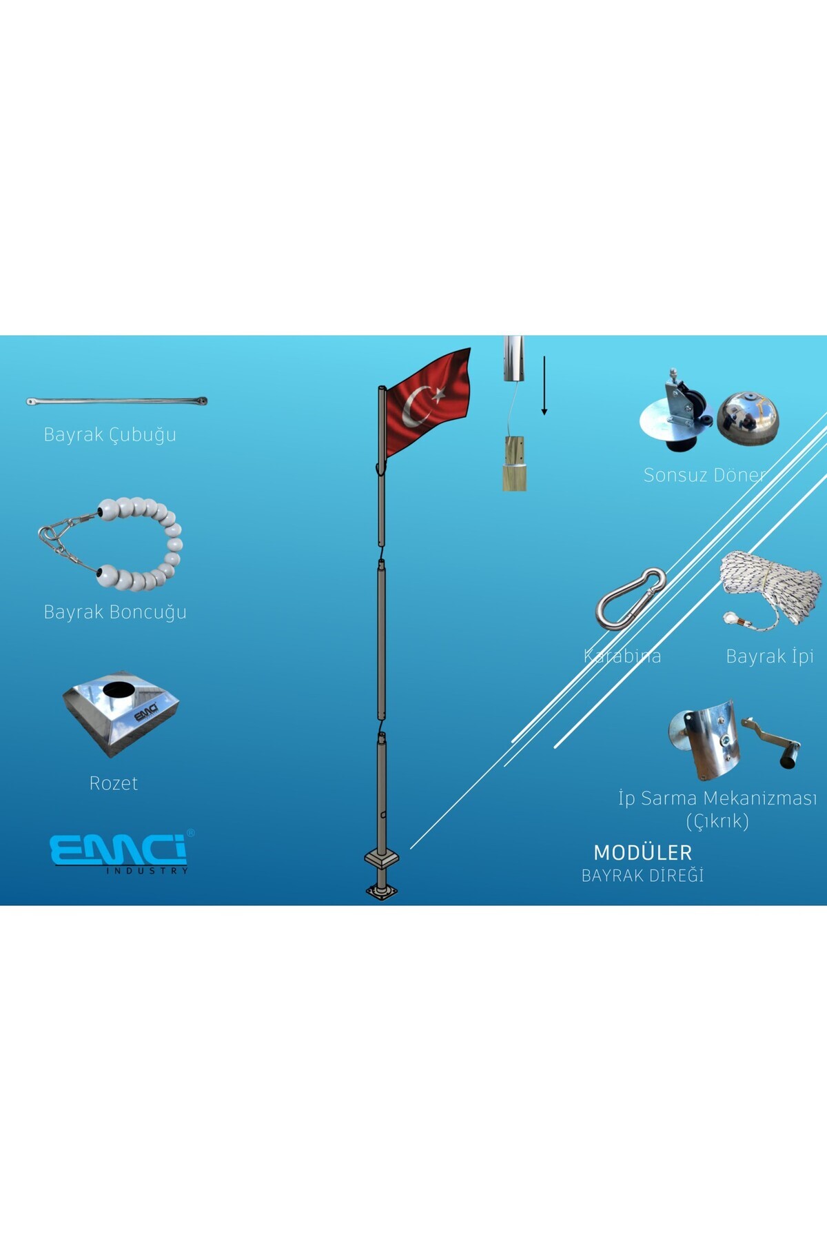 EMCİ 9 Metre(MT) 304 Kalite Modüler Paslanmaz Bayrak Direği Fiyatı ...