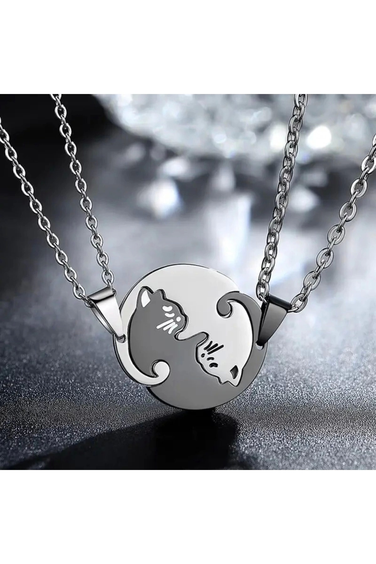 DarkellaStore Yin Yang Kedi Çift Kolyesi / Arkadaşlık Kolyesi / Sevgili ...