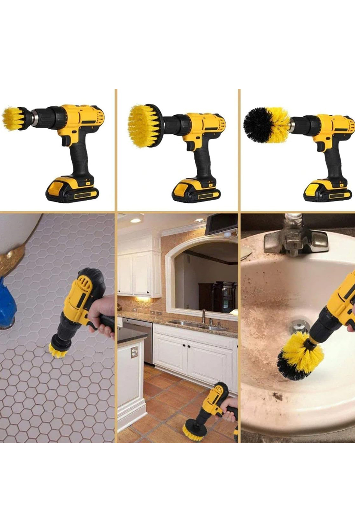 Microcase 3'lü Fırça Seti Banyo Mutfak Oto Jant Matkap Ucuna Takılan ...