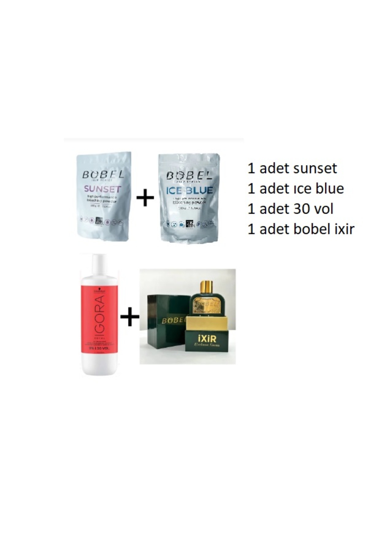 bobel SET (1 ADET SUNSET + 1 ADET ICE BLUE + 30 VOL OKSİDAN + 1 ADET ...