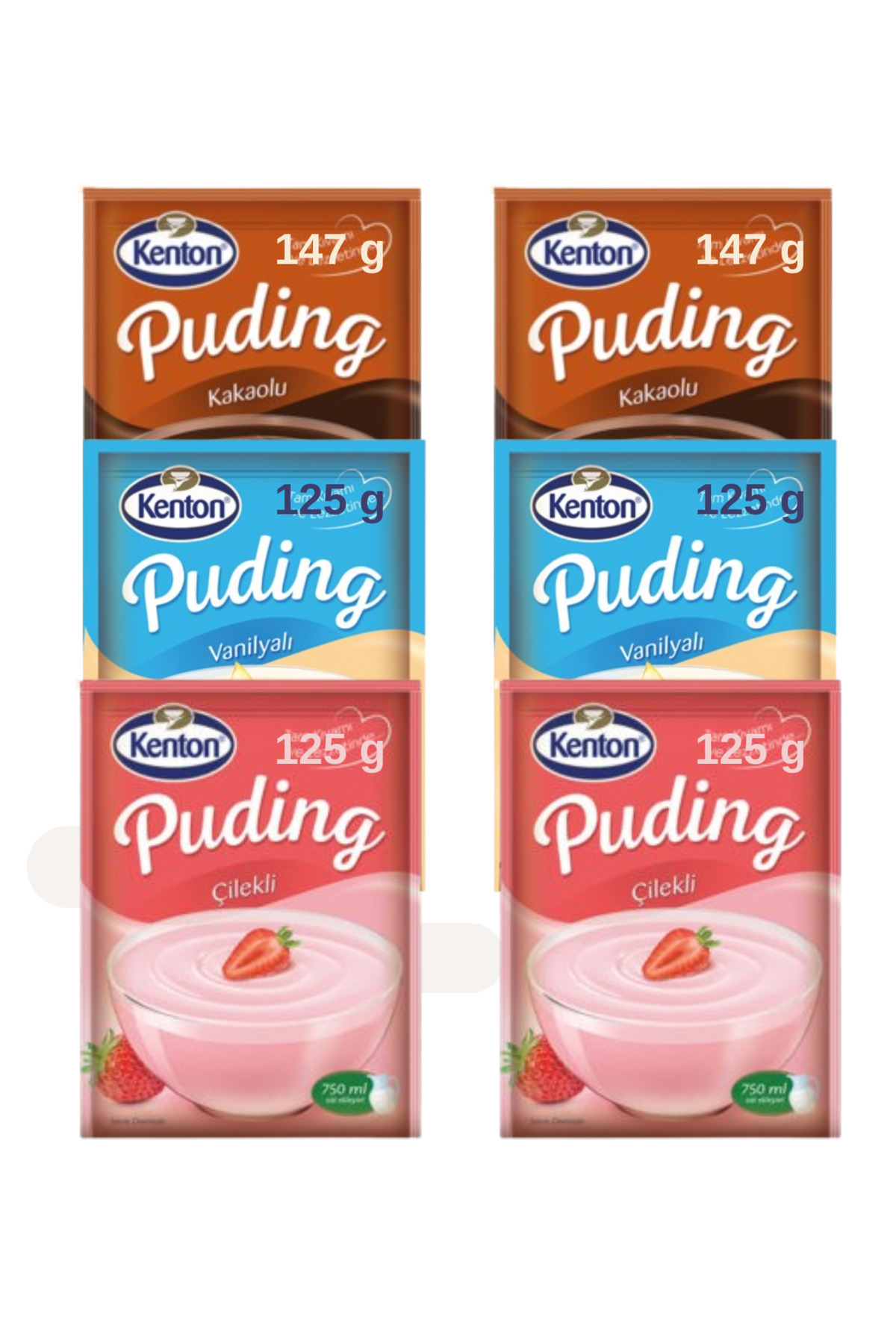 Kenton Vanilyalı Puding 2 x 125 g Çilekli Puding 2 x 125 g Kakaolu ...