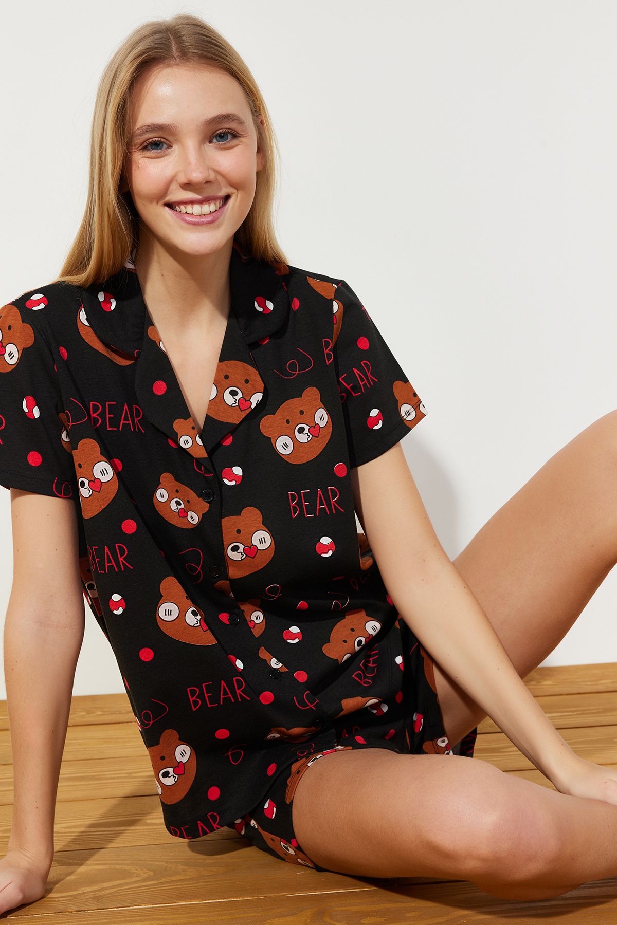 Trendyol Collection Schwarzes Gestricktes Pyjama Set Aus 100