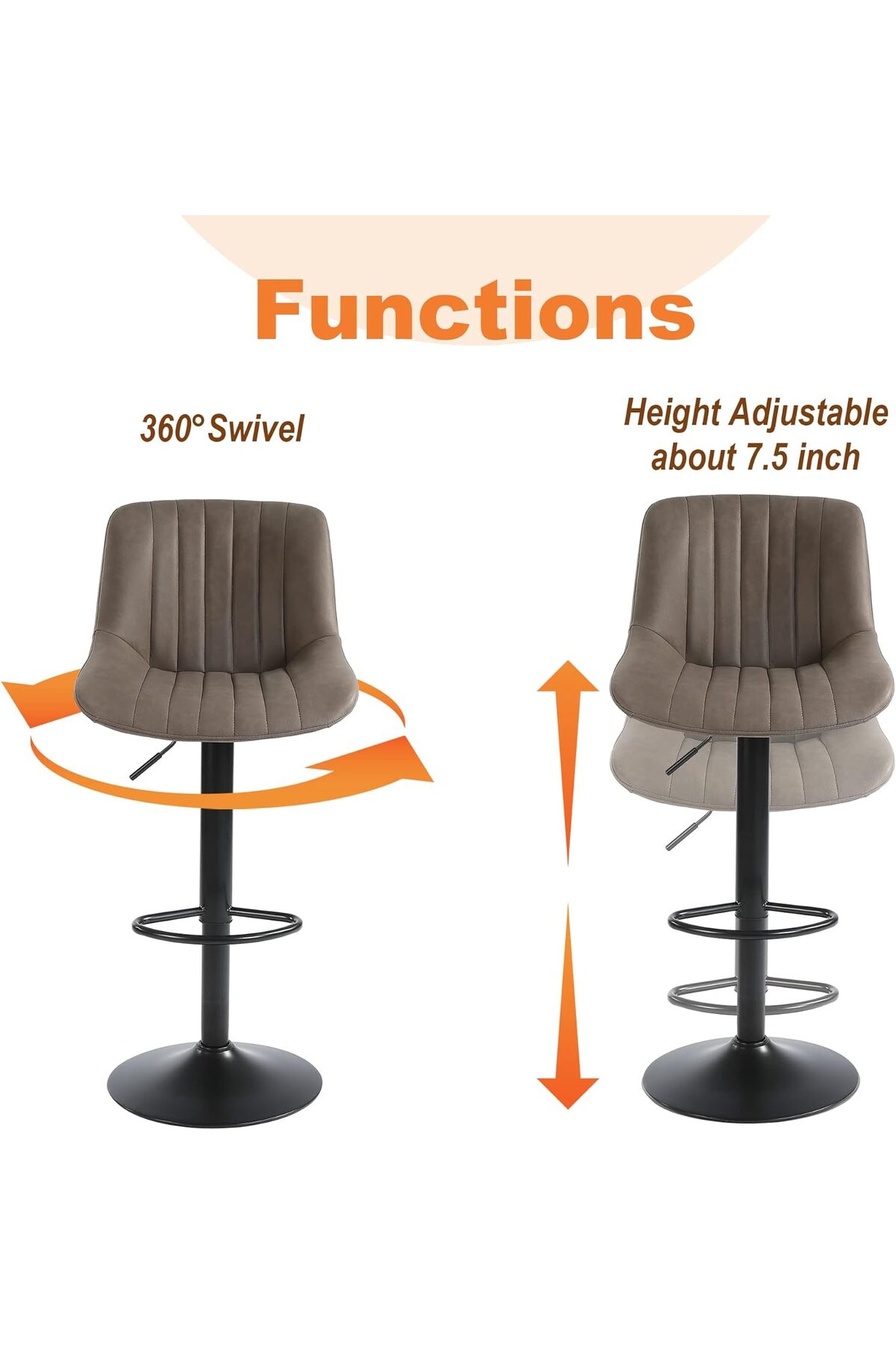 Youhauchair Bar taburesi, 2'li set, döner bar taburesi, arkalıklı ...