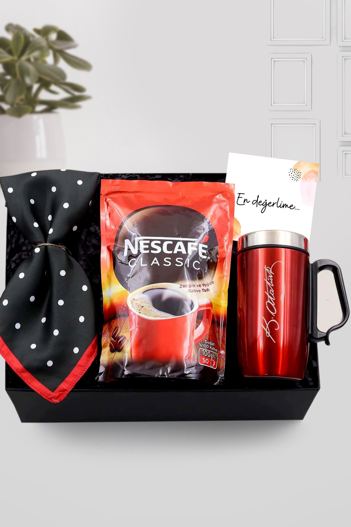 Trendmiya Atatürk İmzalı Kulplu Kırmızı Çelik Termos & Nescafe Classic ...