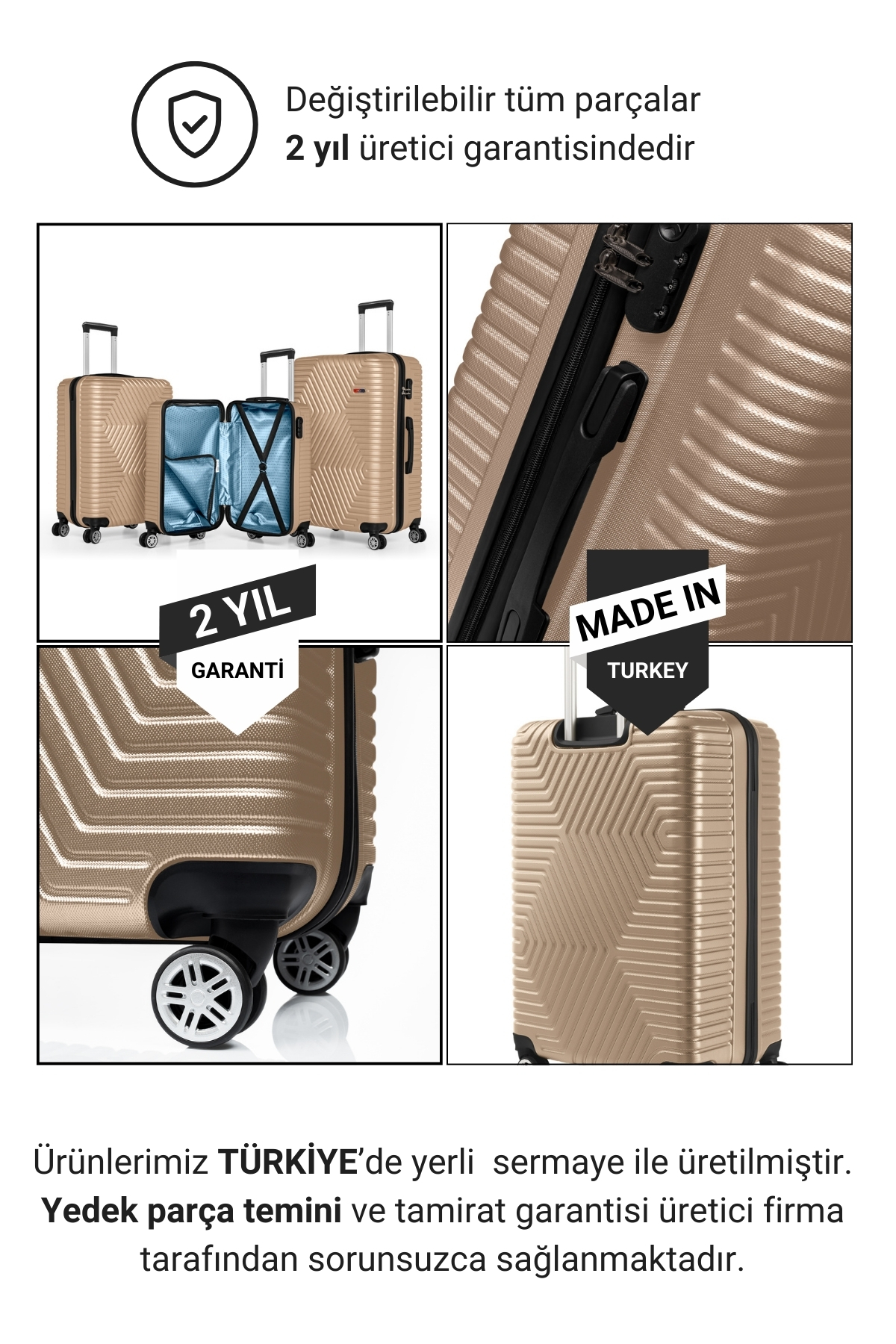 G&D Polo Suitcase Abs 3'lü Gold Lüx Valiz Seyahat Seti 600.06-set ...