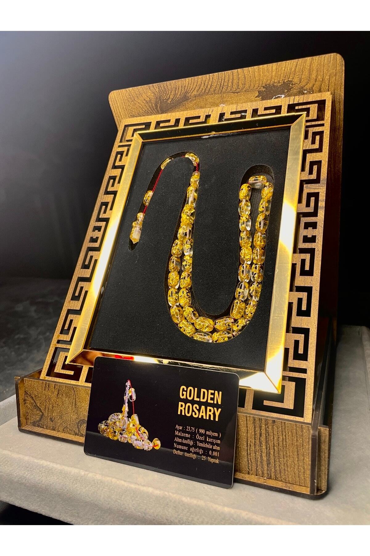 Alturki Tesbih 24 Ayar Altın Parçacıklı Uçak Camı Golden Rosary Özel ...