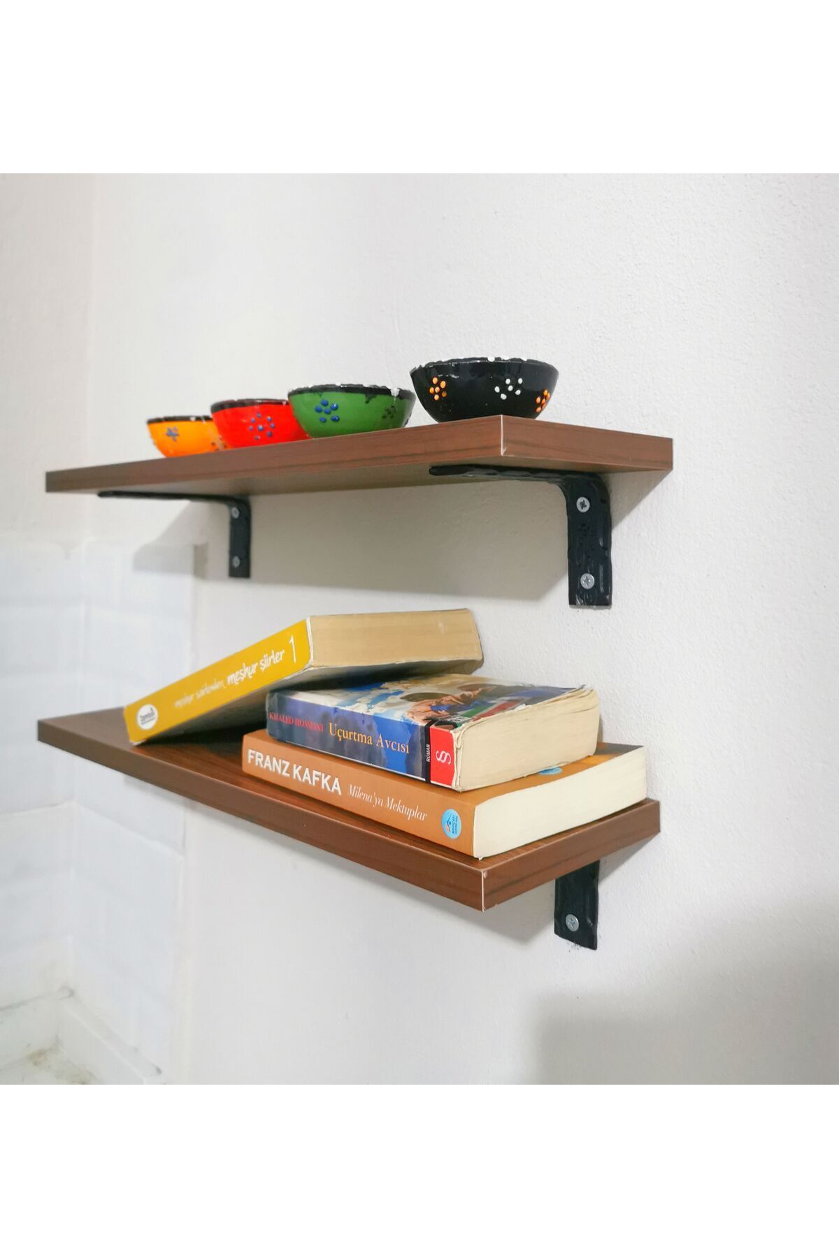 RDV İKİLİ DUVAR RAFI 15*50cm MDF ve demir raf altı ayağı. çok amaçlı ...