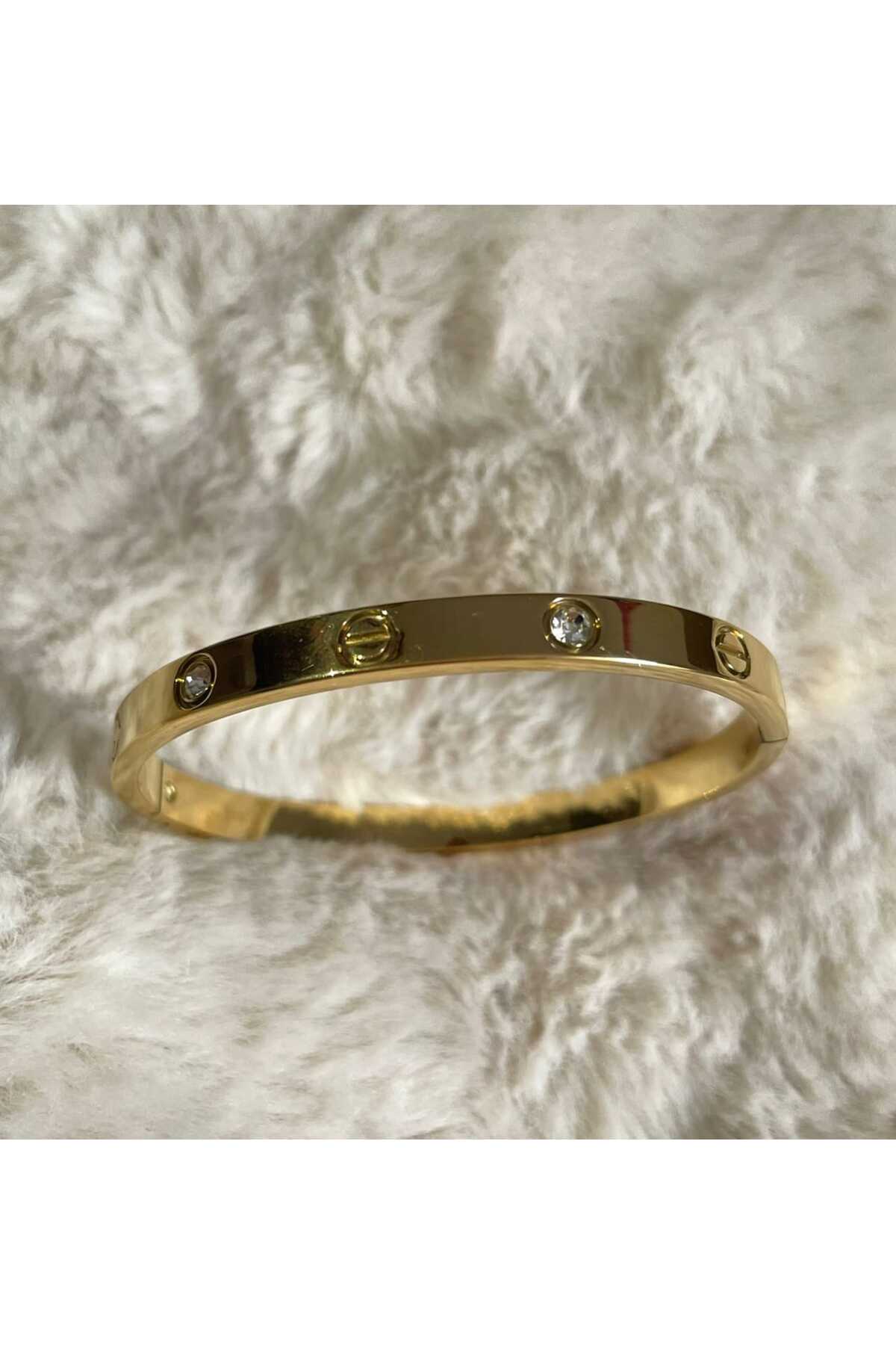 İDİL Gold Renk Taşlı Cartier Çelik Kelepçe Fiyatı, Yorumları - Trendyol