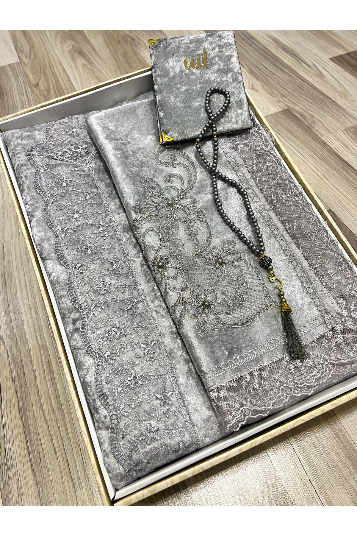 AYHANHOME 4 Parça Seccade Takımı Çeyizlik Bohça Kutulu Kadife Güpürlü ...