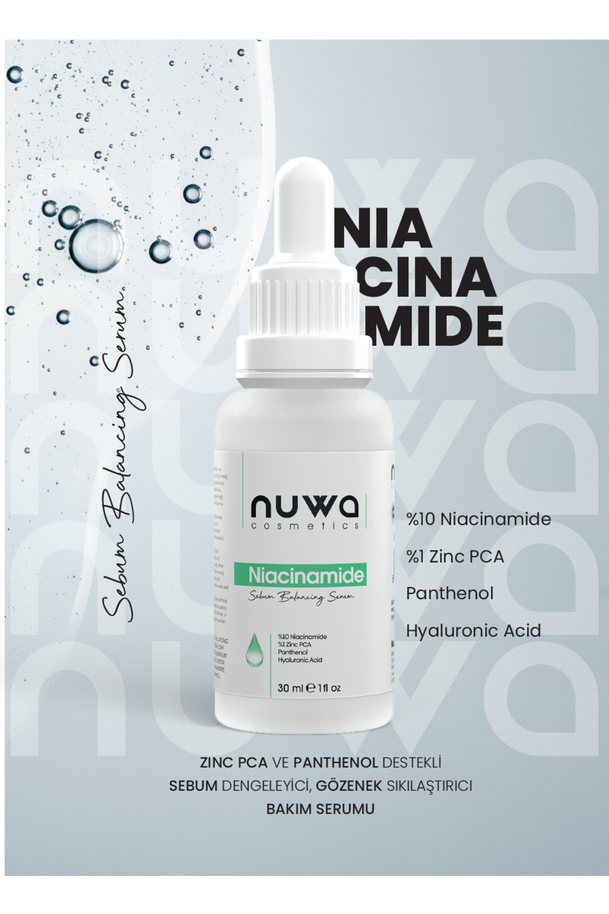 Nuwa Cosmetics Niacinamide %10 + Zinc PCA %1 Sebum Dengeleyici ve Gözenek Sıkılaştırıcı Serum 30 ...