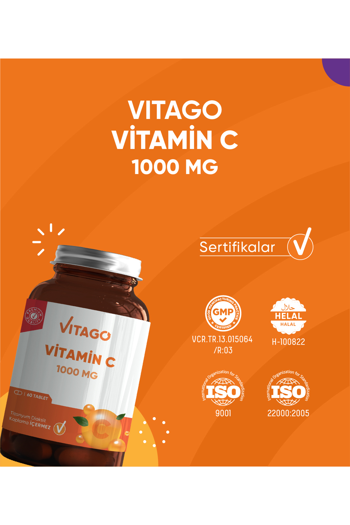 Vitago Premium Vitamin C 1000 MG İçeren Tablet Takviye Edici Gıda 60'lı ...