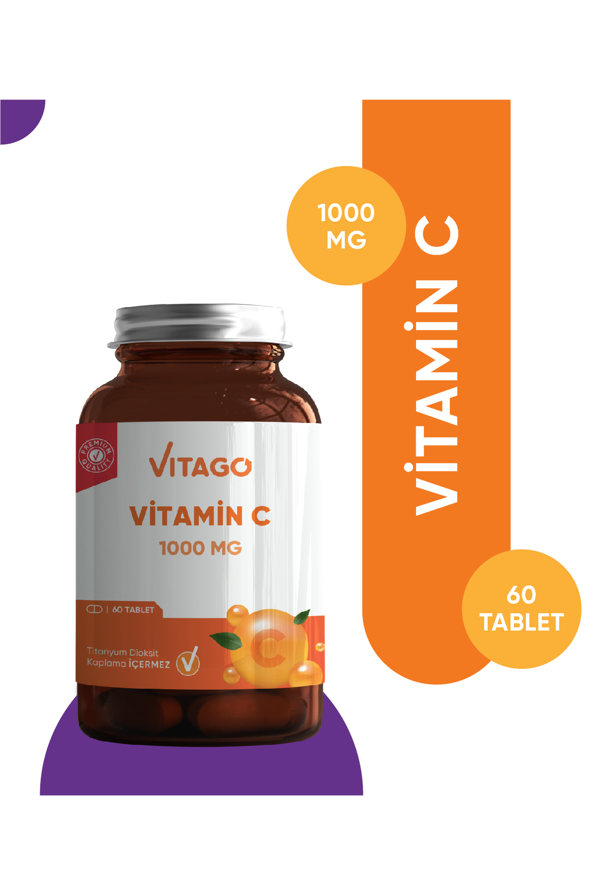 Vitago Premium Vitamin C 1000 MG İçeren Tablet Takviye Edici Gıda 60'lı ...