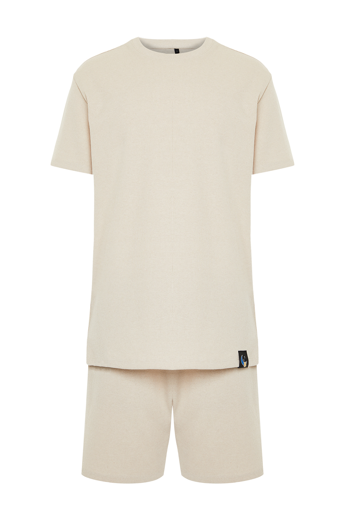 Trendyol Collection Beige Regular Fit Waffle Knitted Shorts Pajamas Set ...