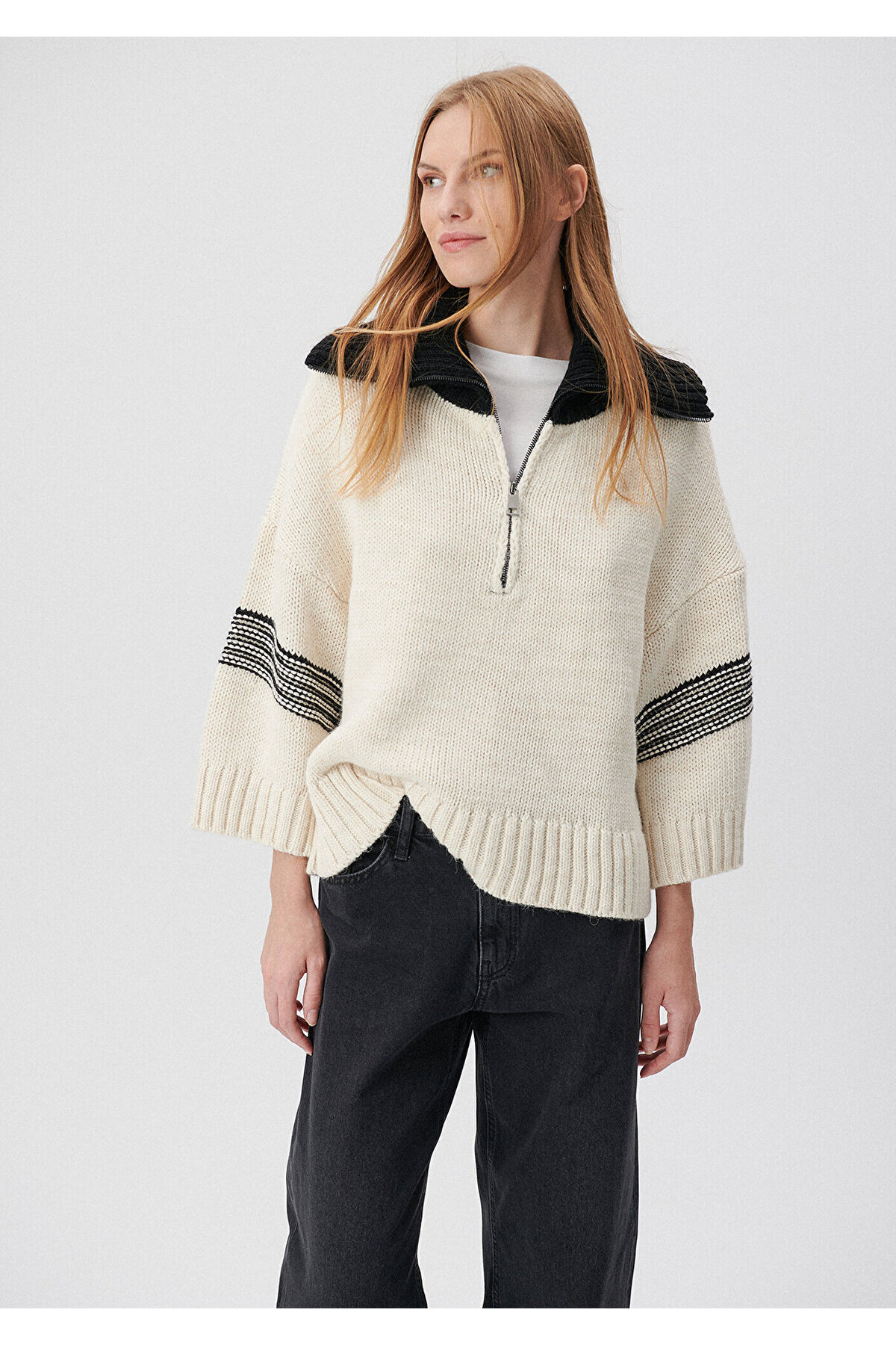 Mavi Bej Kazak Loose Fit / Bol Rahat Kesim 1710362-85885 Fiyatı ...