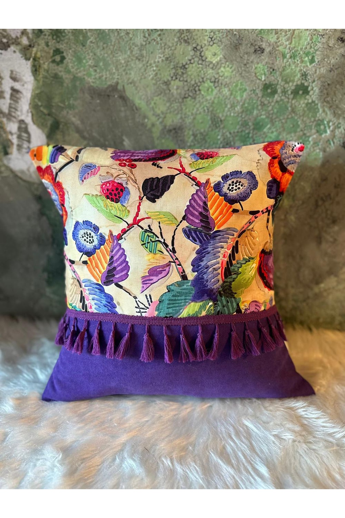 HAZE DESİGN LAB Mor Püsküllü Çiçek Desenli Yastık Kılıfı Fiyatı ...