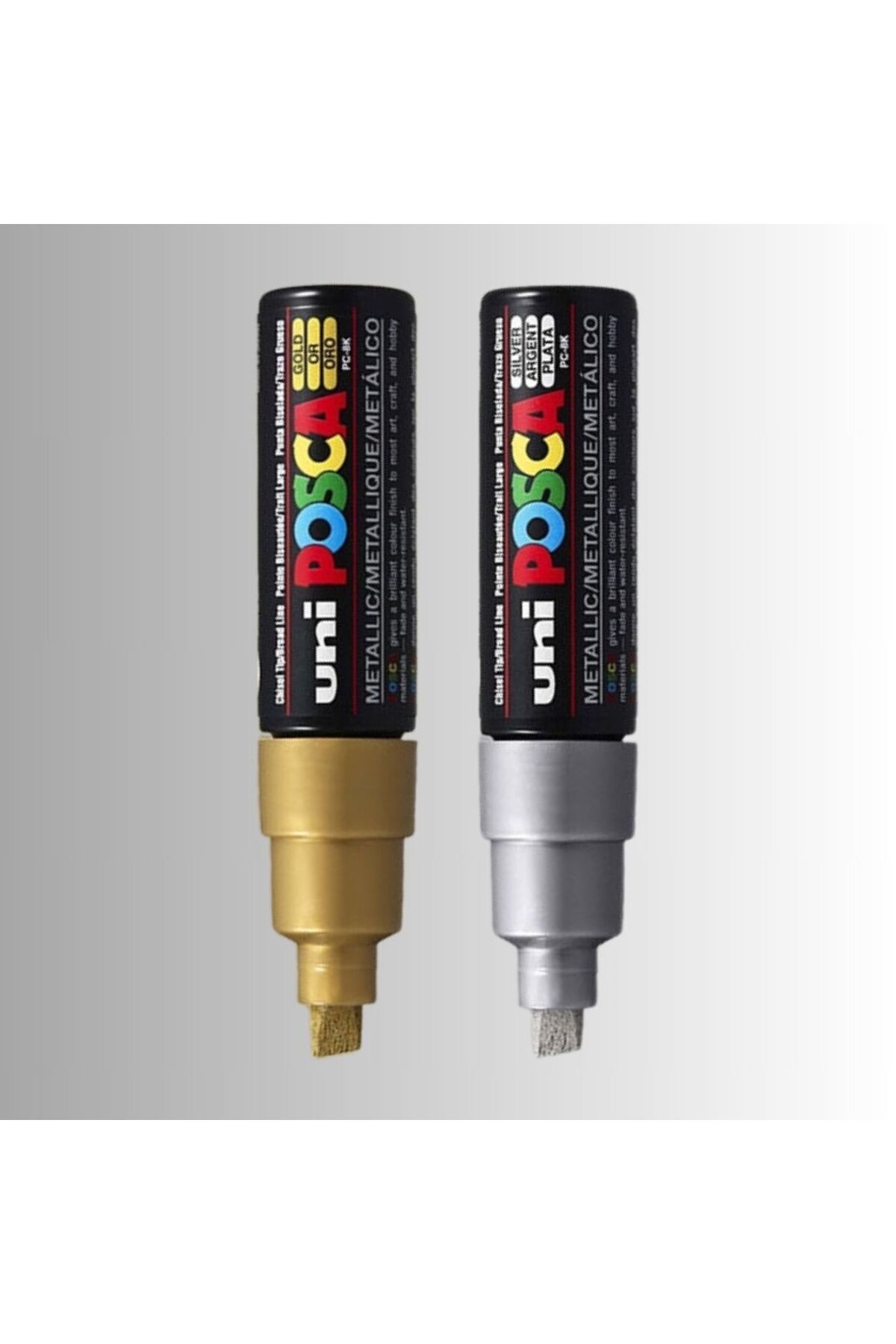 Uni Posca Marker Kalem Pc-8k (8mm) Altın ve Gümüş 2'li Set (Gold Sivler ...
