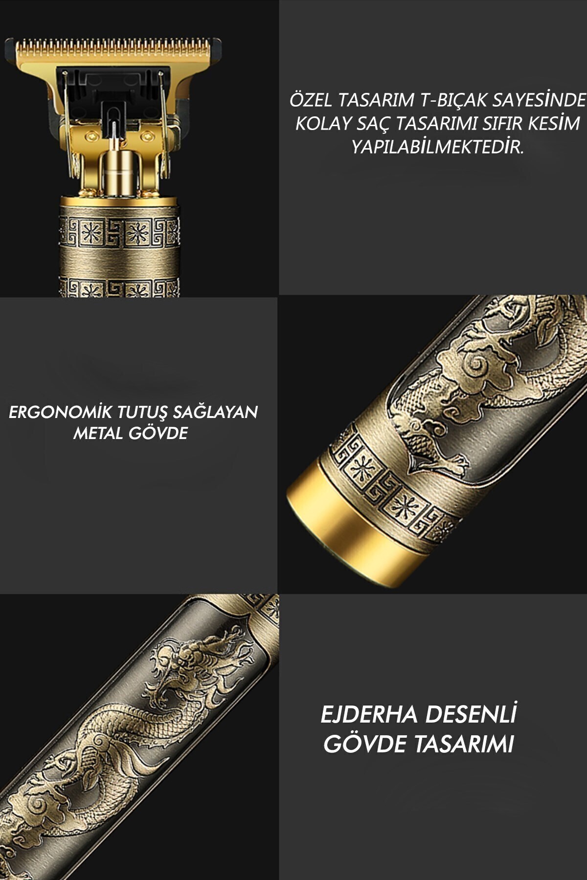 JASPER Tıraş Makinesi Metal Gövdeli T-bıçak Saç Ense Sakal Çizim Lazer ...