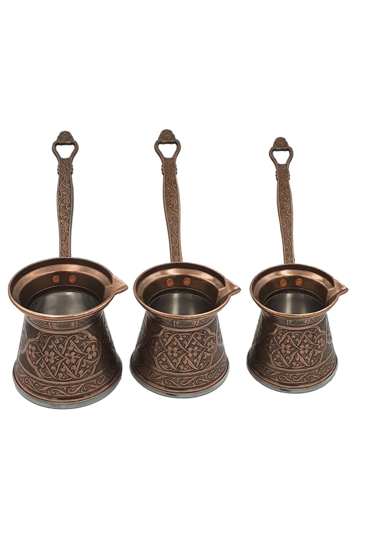 ayvalı metal Desenli Döküm Extra Büyük 3lü Cezve Seti 4-5-6no ...