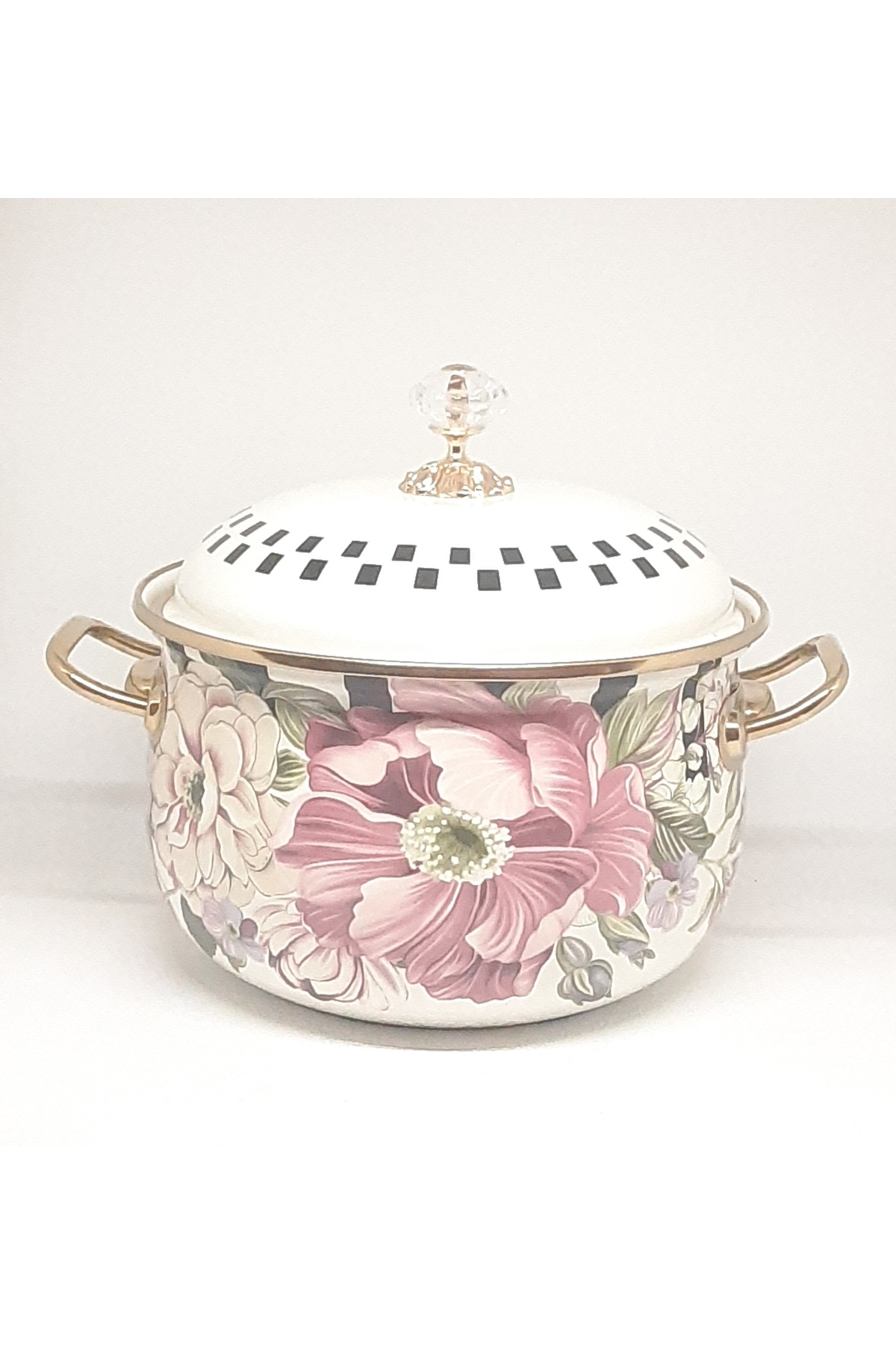 Avşar EMAYE EVİM 22 CM 3,5 LİTRE DAMA MODEL VİNTAGE EMAYE TENCERE ...