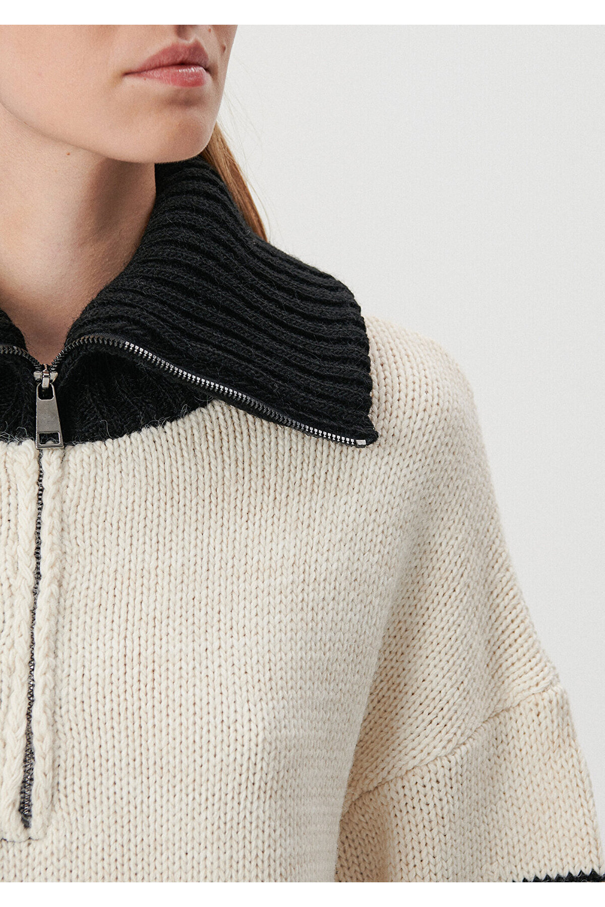 Mavi Bej Kazak Loose Fit / Bol Rahat Kesim 1710362-85885 Fiyatı ...