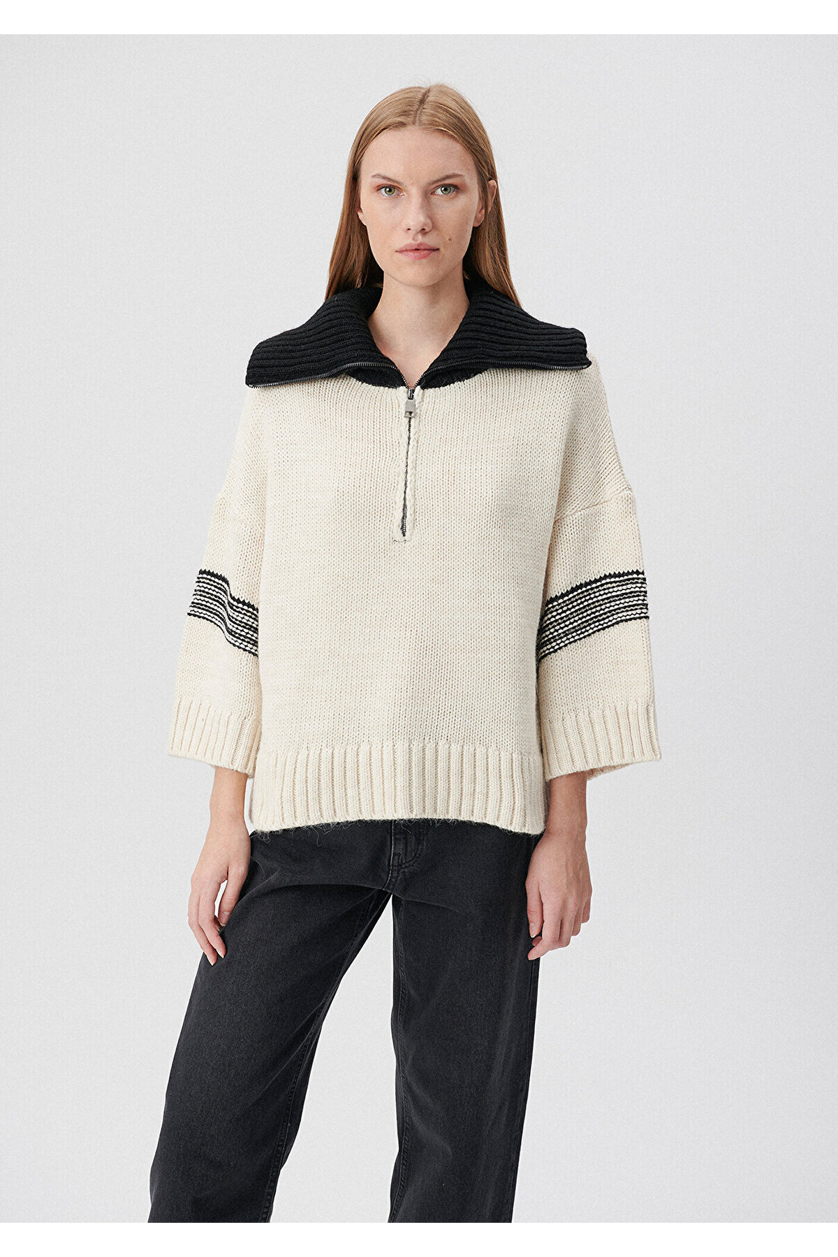 Mavi Bej Kazak Loose Fit / Bol Rahat Kesim 1710362-85885 Fiyatı ...