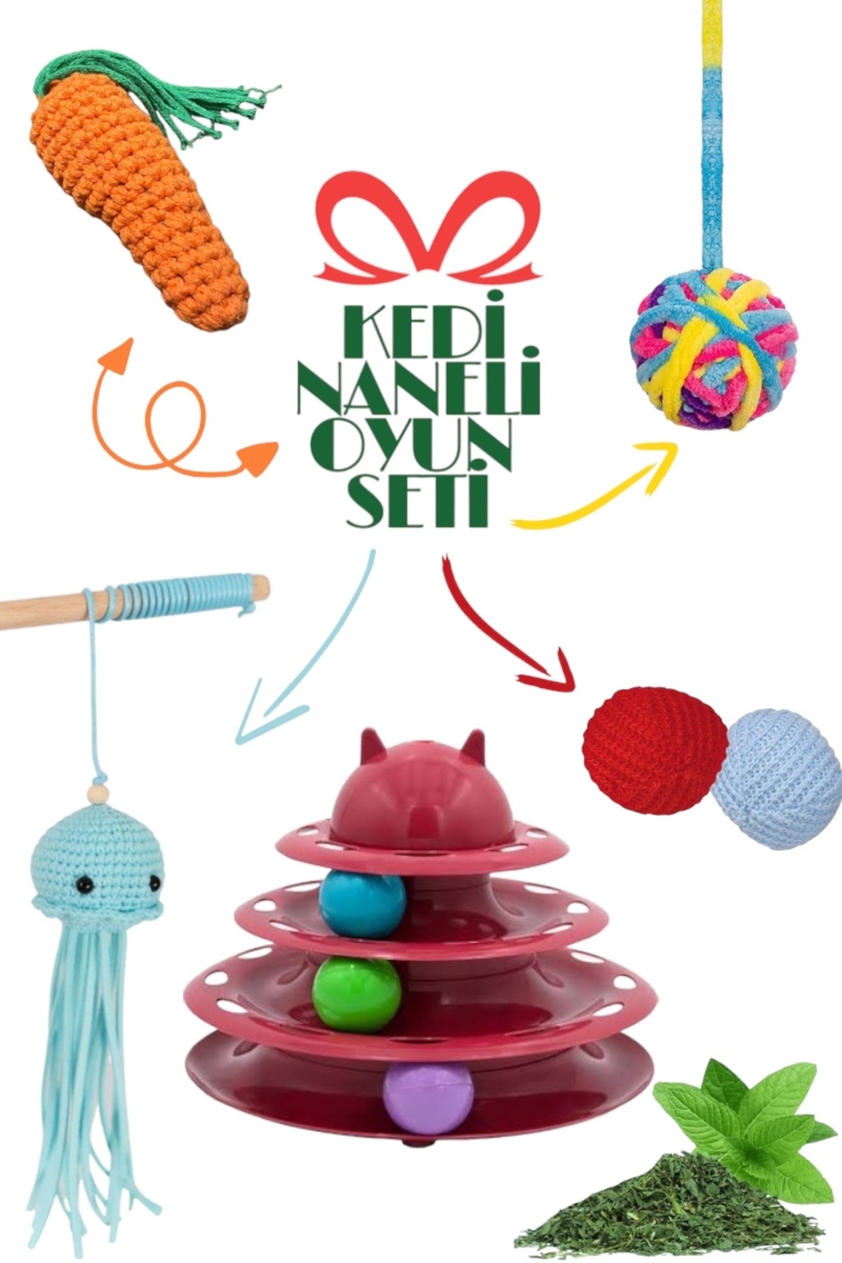 bite pet KEDİ NANESİ OYUN SETİ 5’Lİ;3 KATLI OYUNCAK KEDİ NANELİ HAVUÇ ...