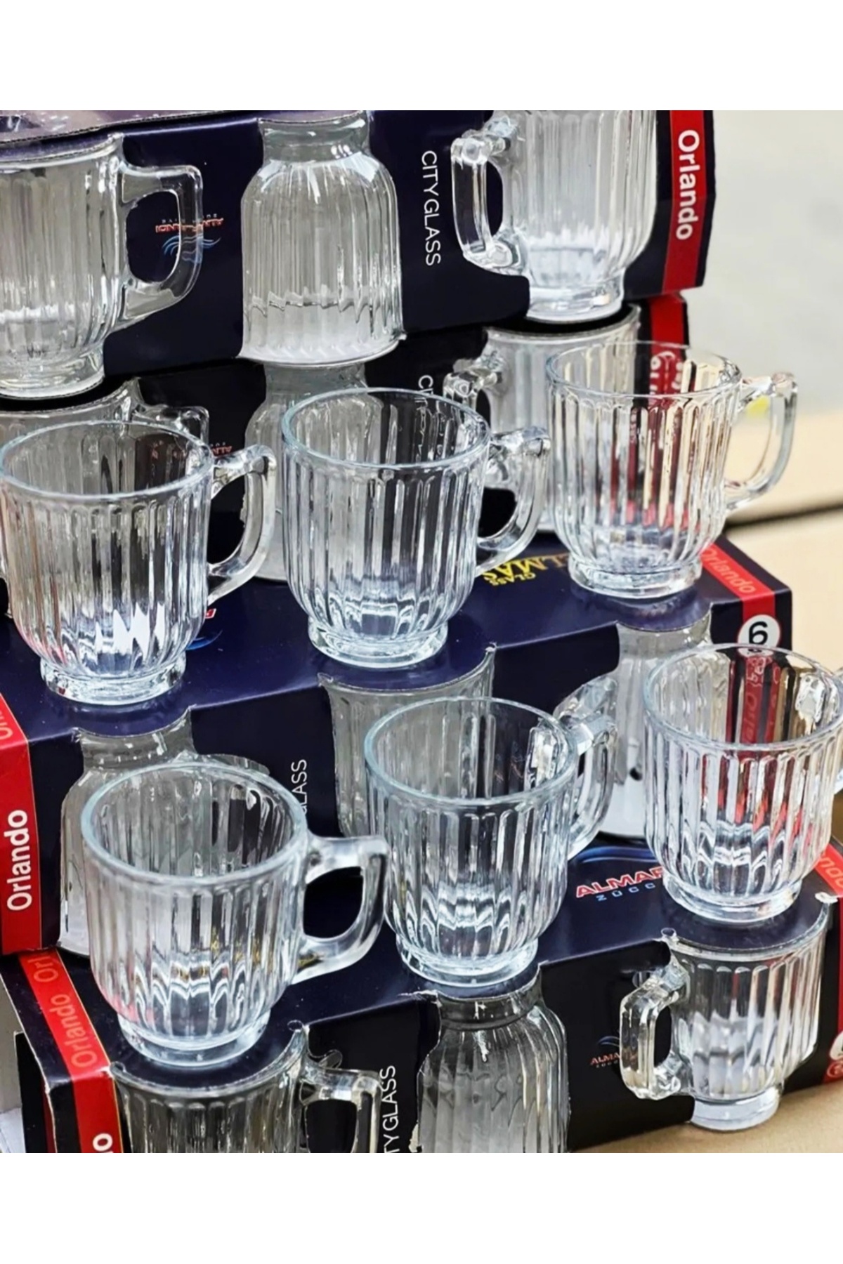 DİBA AVM 12 Adet city glass Kristal Kulplu Çay Nescafe Bardak Seti kupa ...
