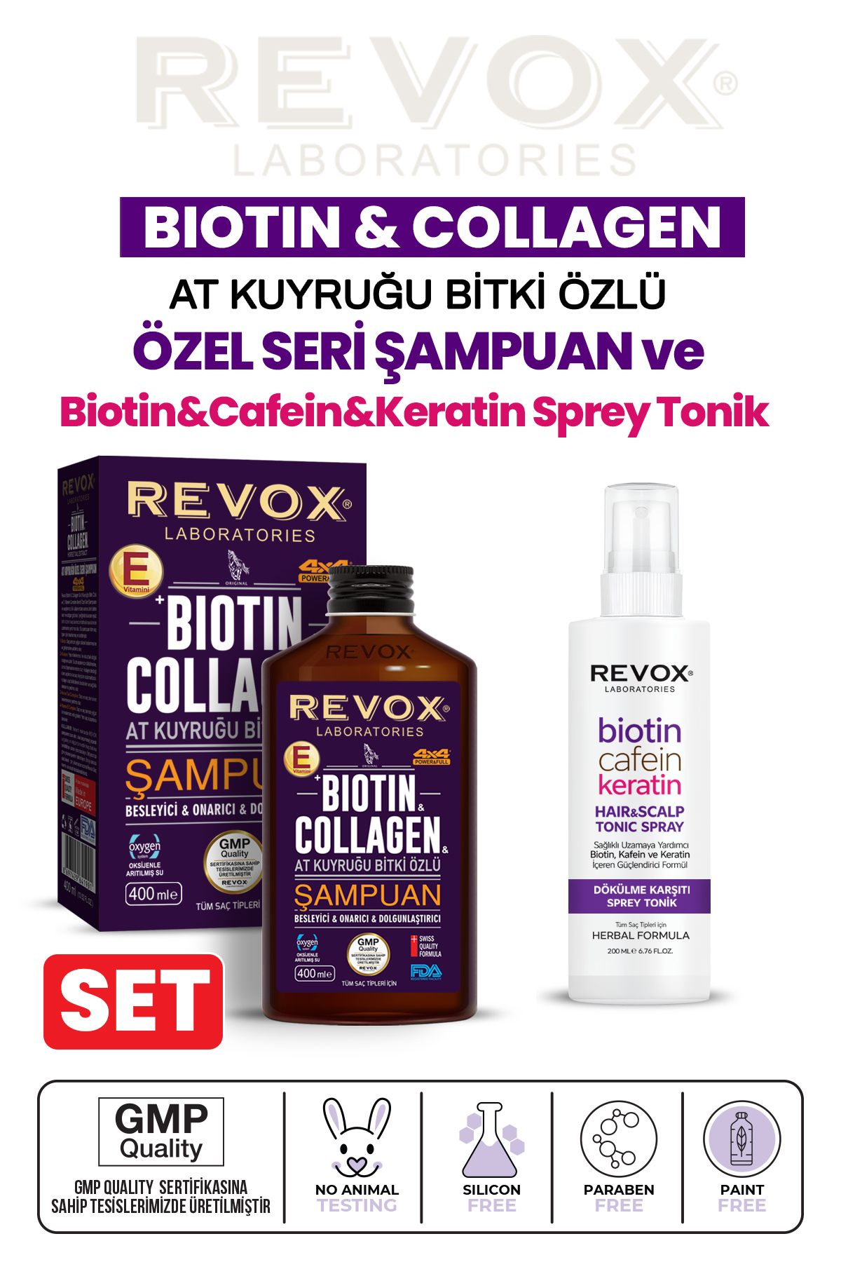 Revox Biotin Collagen Şampuan ve Sprey Tonik Set Dolgunlaştırıcı, Hızlı ...