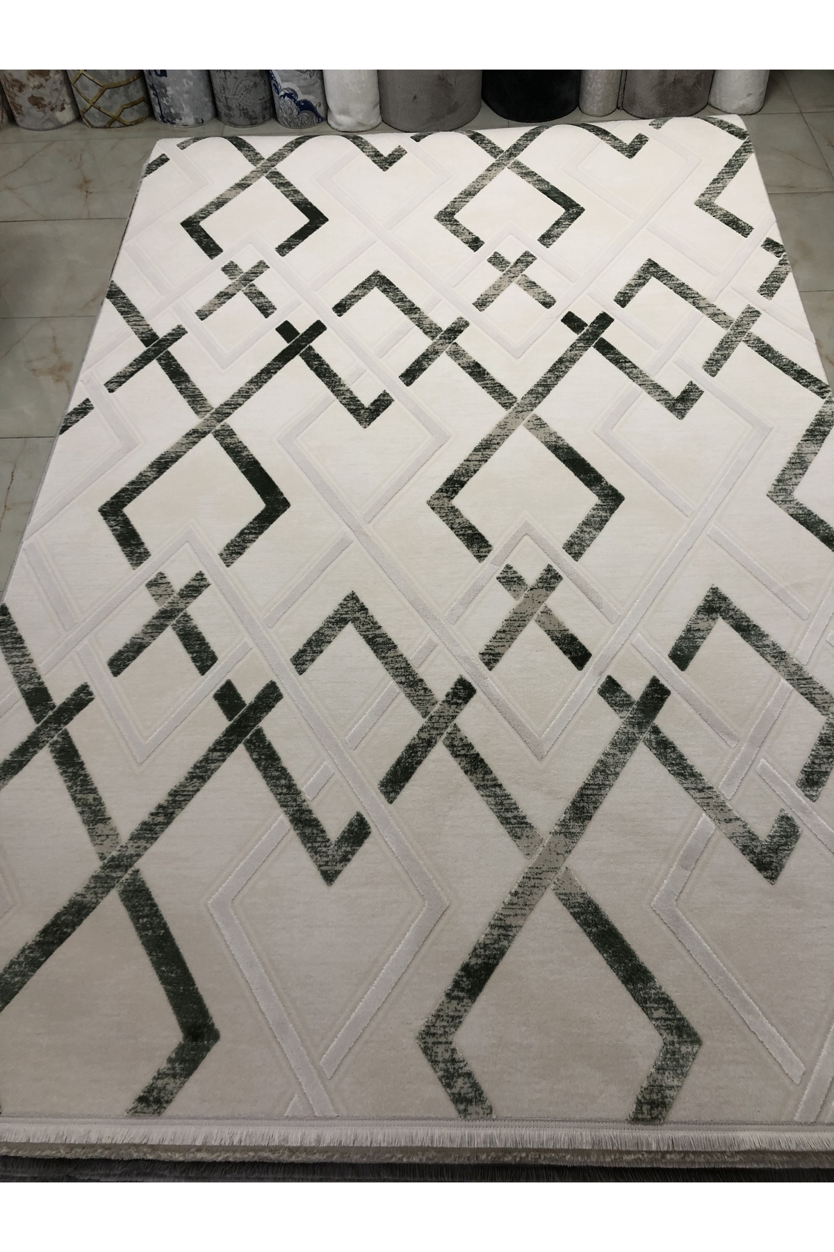 İpek HALI GASPARA 14902 GREY/GREEN 6 m2 TRİKO AKRİLİK DOKUMA SALON ...