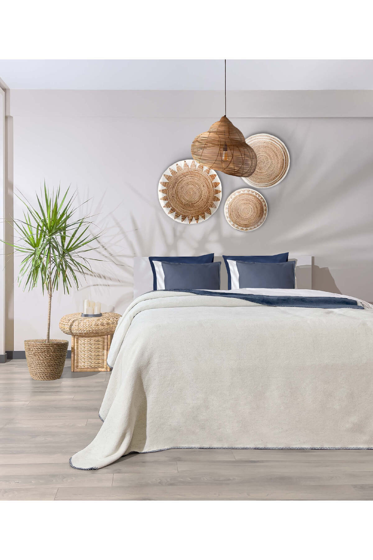 Koza Home Twin Soft Pamuklu Çift Kişilik Battaniye Mavi Krem 200 X 220 ...