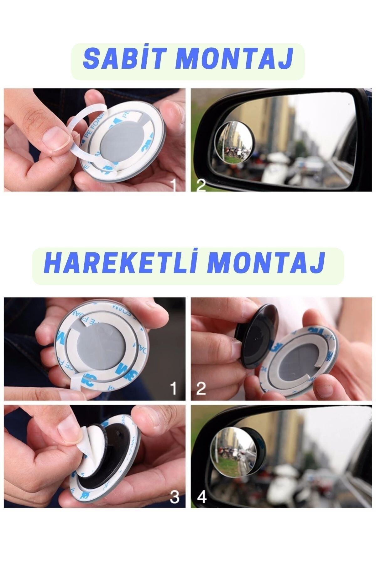 KDOT Gerçek Cam Kör Nokta Aynası Park Aynası 360 Derece 3m Foam ...