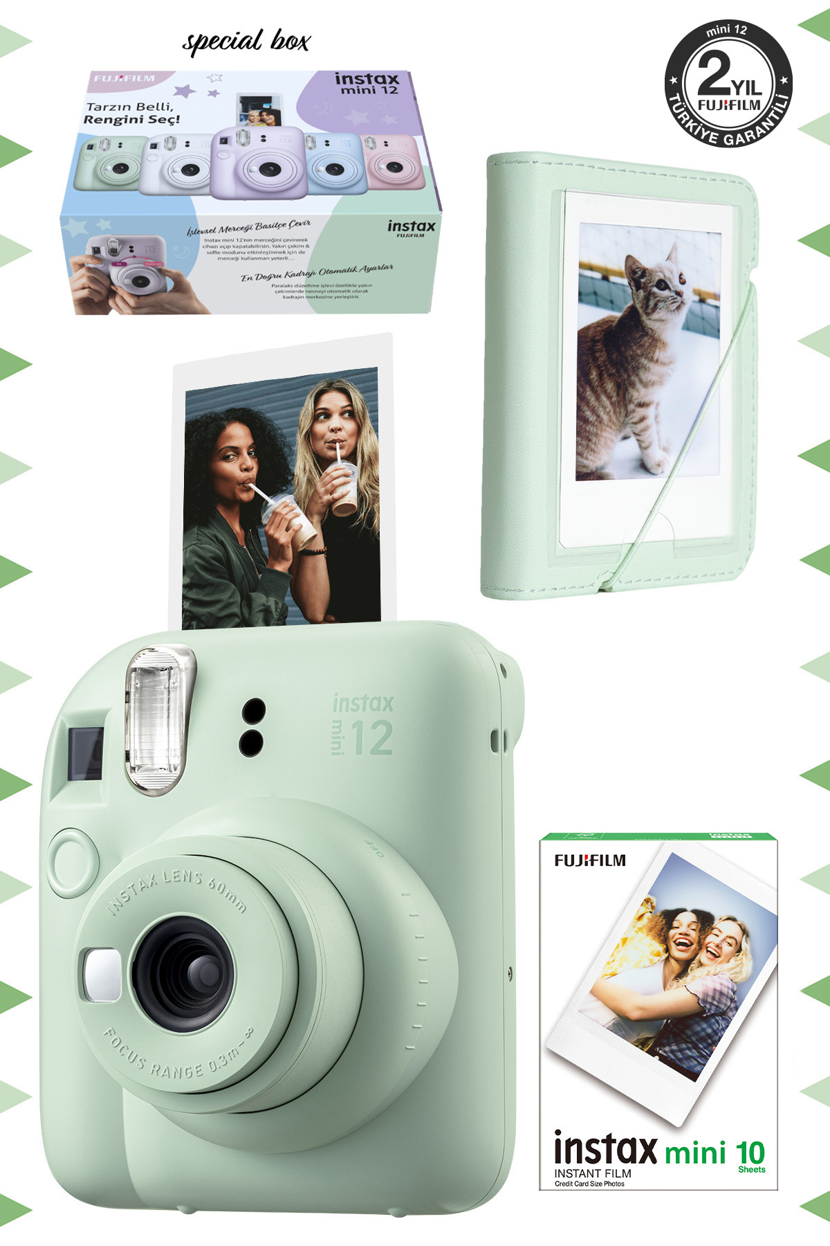 Fujifilm Instax mini 12 Yeşil Fotoğraf Makinesi-10'lu Film ve Mini ...