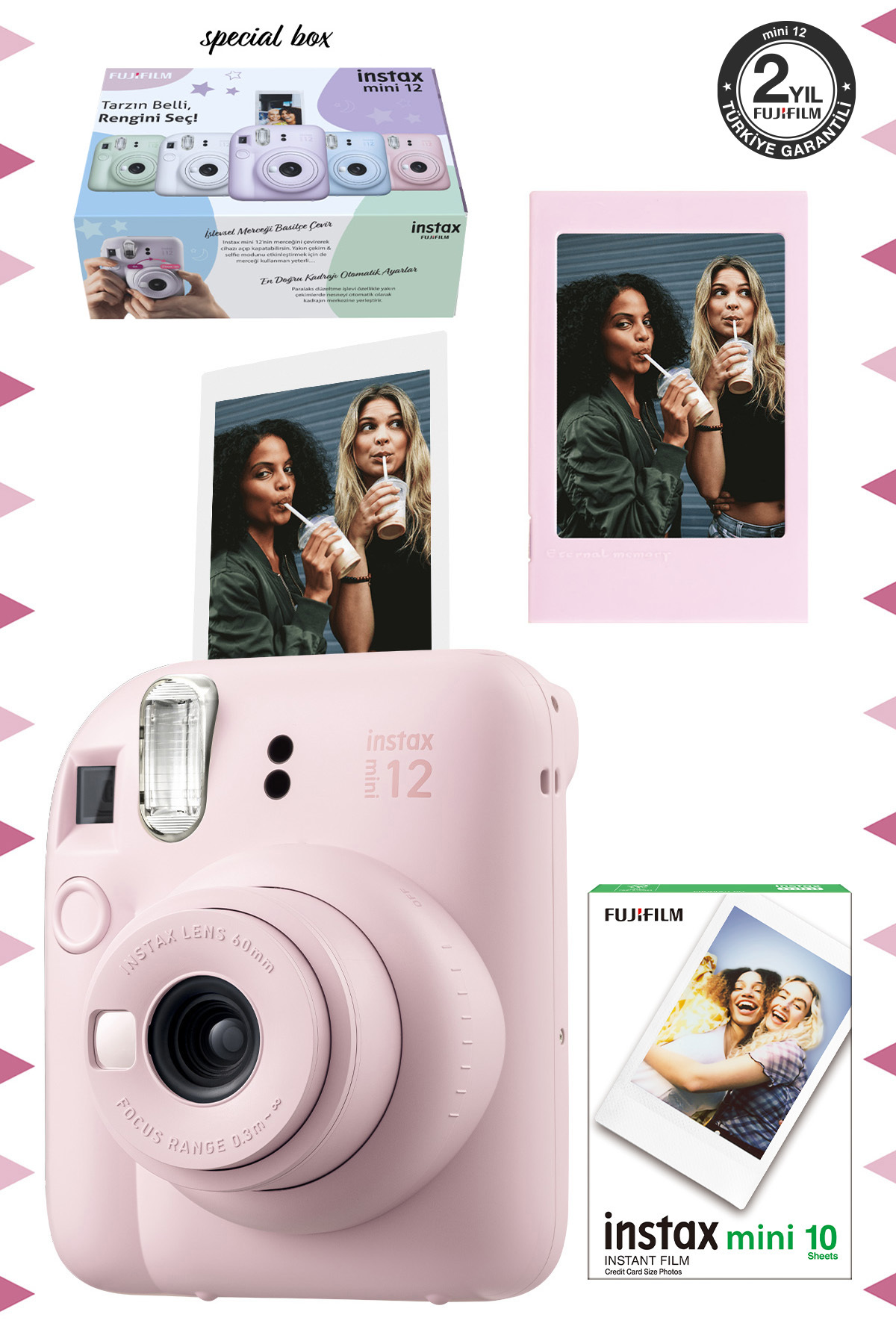 Fujifilm Instax mini 12 Pembe Fotoğraf Makinesi-Çerçeve ve 10'lu mini ...