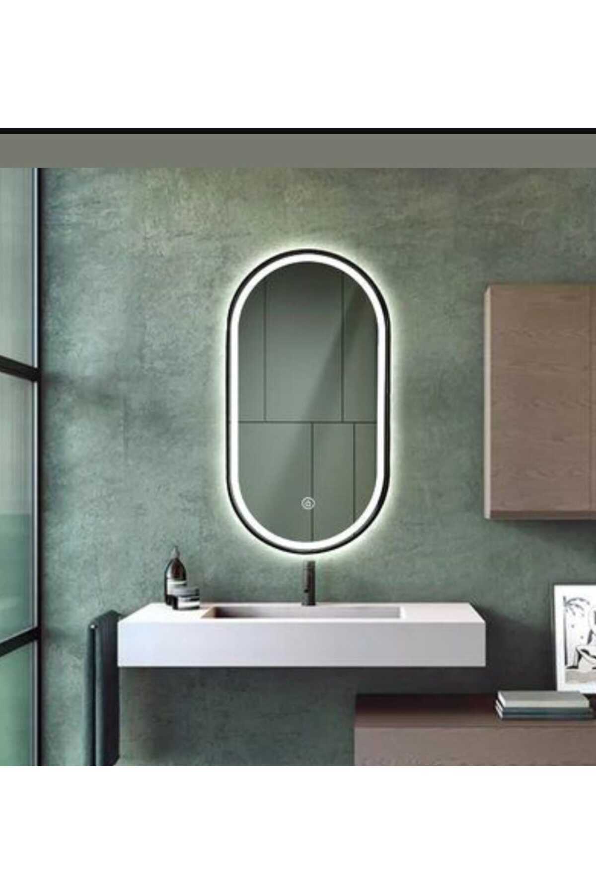 Toprak dekor LED'li banyo aynası 80*60 iki taraf oval ışıklı ayna banyo ...