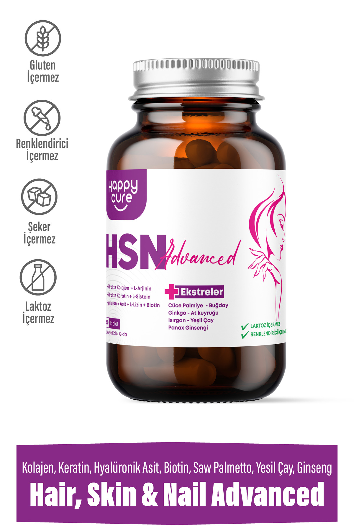 Happy Cure HSN Advanced 60 Tablet (Kolajen, Keratin, Hyalüronik Asit ...