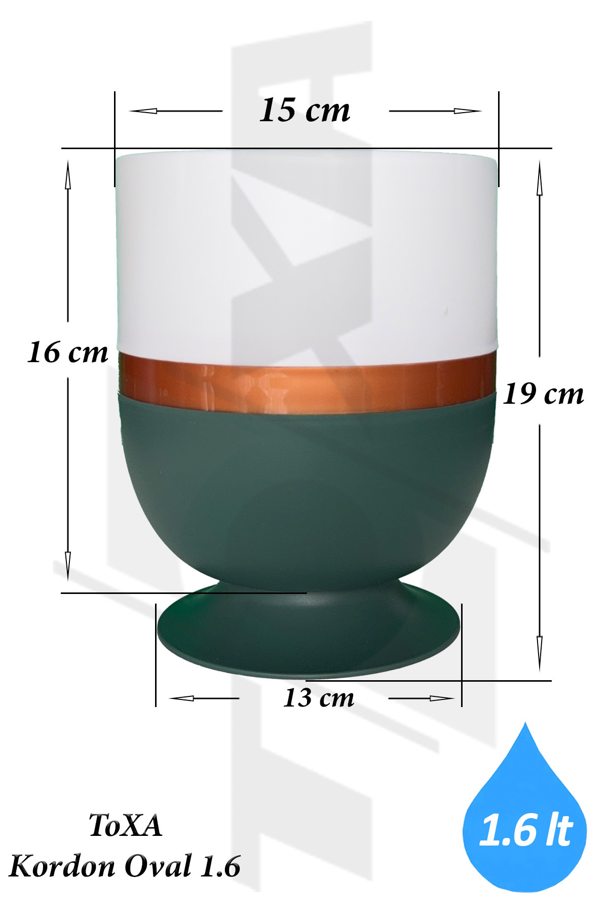 ToXA Drenajlı Süzgeçli 1.6 Litre Ayaklı Kordon Oval Saksı Plastik Çiçek ...