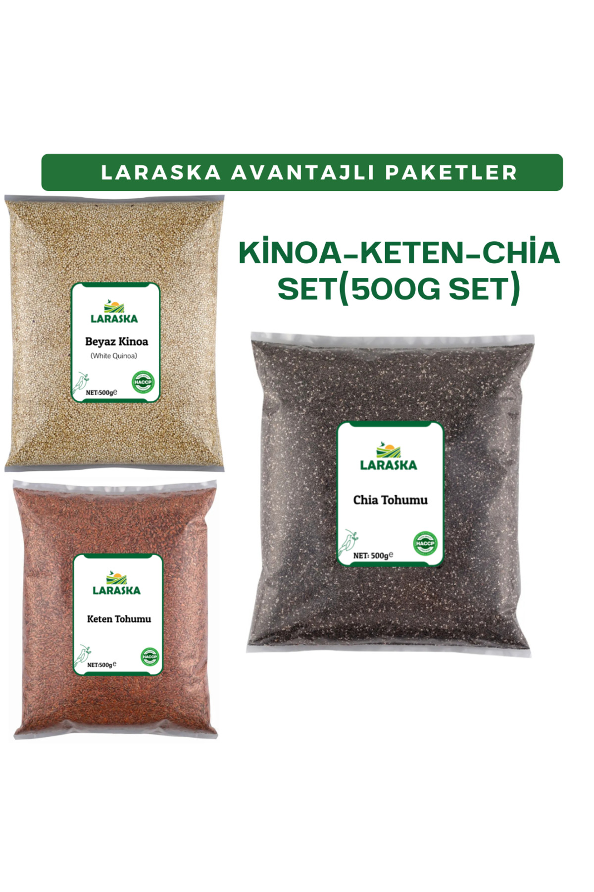 Laraska Chia Tohumu-Çiya Tohumu 500g-Keten Tohumu 500g-Beyaz Kinoa 500g ...