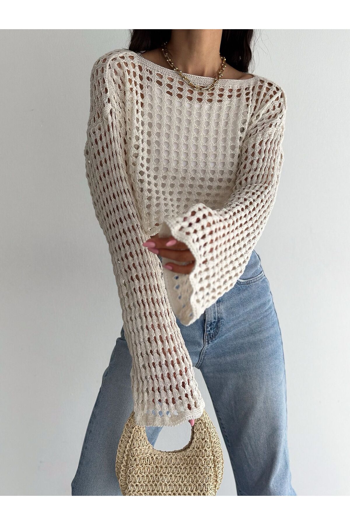 Noa Noa Fileli Bisiklet Yaka İspanyol Kol Detaylı Kazak - Fiyatı, Yorumları